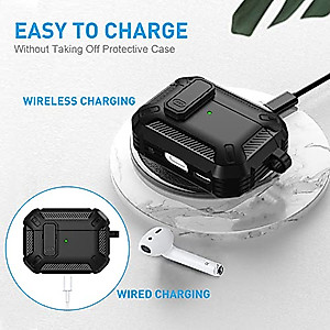 Winproo Airpods Pro 2 Case Cover with Lock, Military Hard Shell Full-Body Shockproof Protective Case Skin with Keychain for Airpods Pro 2nd Generation [Black]