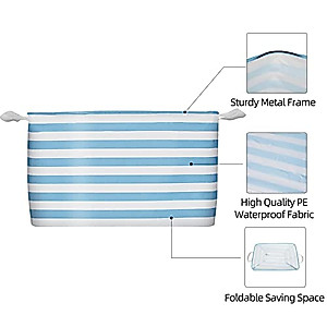 WLFRHD Collapsible Storage Basket 16.5x12x10.5 inches Rectangular Fabric Storage Bin for Shelves Toy Waterproof Canvas Cute Storage Bins Playroom Gift 2-Pack (Blue and White Stripes,Extra Large )