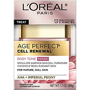 L'Oreal Paris Skincare Age Perfect Rosy Tone Face Mask With Aha and imperial peony for Rosy, Radiant Skin, 1.7 Oz