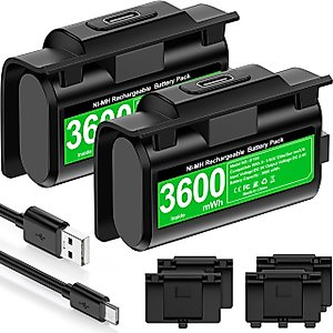DINOSTRIKE Rechargeable Xbox Controller Battery Pack with 4 Back Covers and a USB C Charging Cable, 2x3600mWh Xbox One Controller Battery Play and Charger kit for Xbox Series X/S Remote Protectors