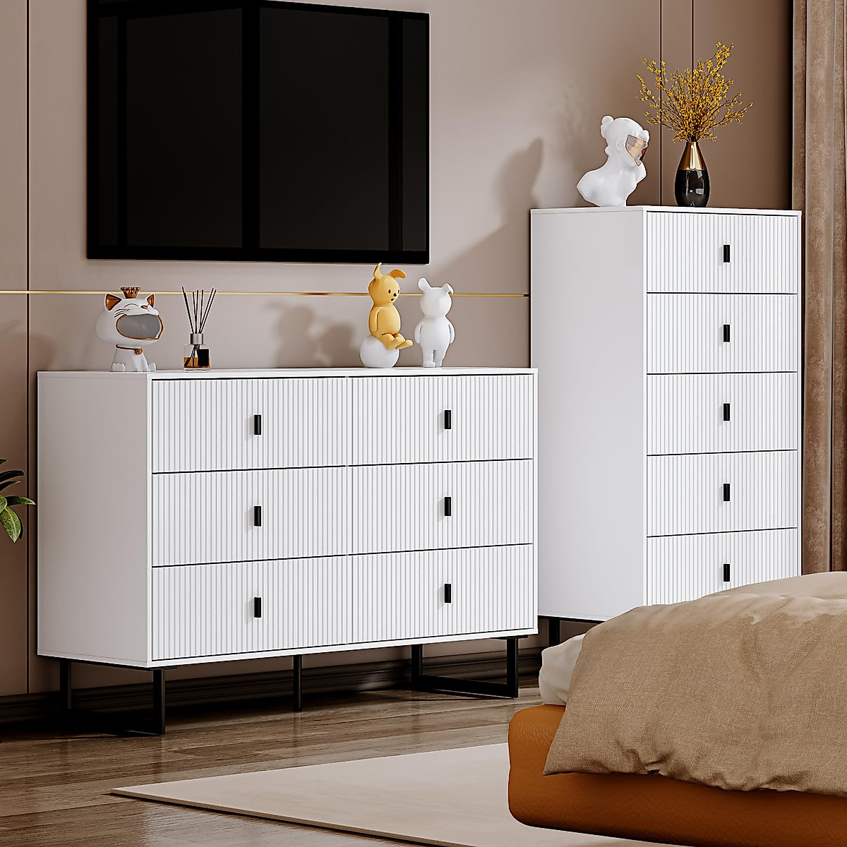 Chrangmay Chest of Drawers with 6 Drawers,Deep Drawers,Clothes Organizer,Large Storage Cabinet for Living Room, Bedroom,Hallway,with Anti-Tipping Device