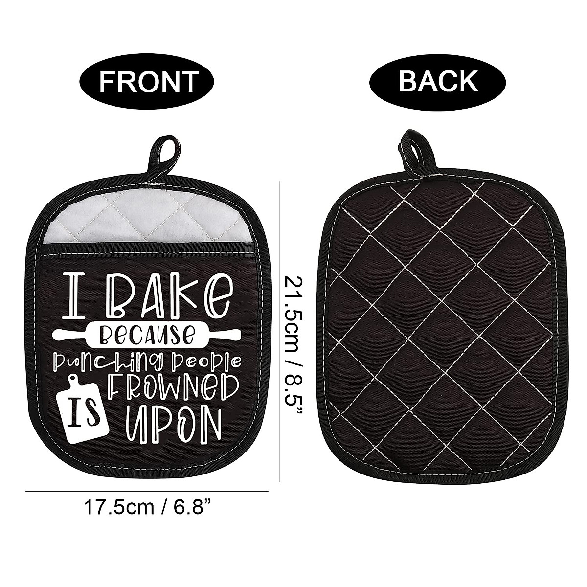 ZJXHPO Baking Gift Oven Pads Pot Holder I Bake Because Punching People is Frowned Upon Hot Pads (Frowned Upon)