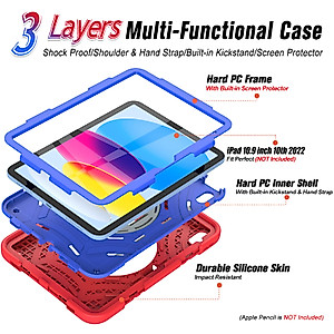 eTopxizu iPad 10th Gen 2022 Case, [360 Rotating Stand] [Pencil Holder][Shoulder Strap] [Screen Protector] for New iPad 10th Gen, iPad 10.9 Inch 2022, Red