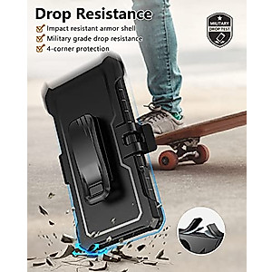 FNTCASE for Google Pixel 7 Case: Built-in Screen Protector & Kickstand | Extra Front Frame | Full-Body Dual Layer Rugged Belt-Clip Holster | Military Shockproof Cell Phone Protective Cover 5G - Black