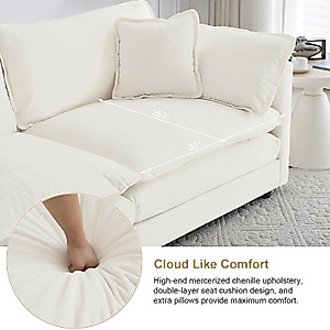 KIVENJAJA Chenille Loveseat Sofa, Oversized 2-Seater Small Cloud Couch, Modern Comfy Deep Seat Love Seat with 4 Pillows for Living Room Bedroom Office Apartment, 76.7”W, Beige