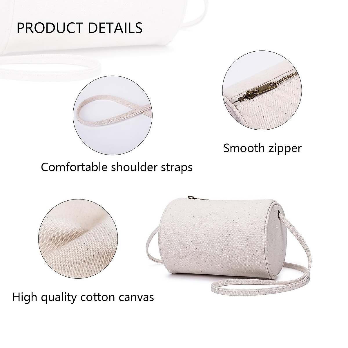 YONBEN Cross Body Bag Womens Casual Cylinder Shape Handbag Simply New Popular Shoulder Bag Lightweight Stylish (Black)