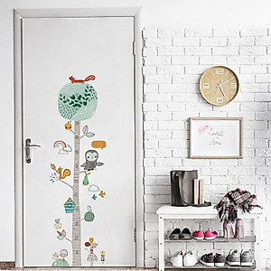Kids Height Chart Wall Decals, Baby Growth Height Wall Ruler, Lovely Forest Animals Mouse Owl Squirrel Tree Height Measure Wall Stickers, Removable DIY Mural Decor for Kids Bedroom, Nursery, Classroom