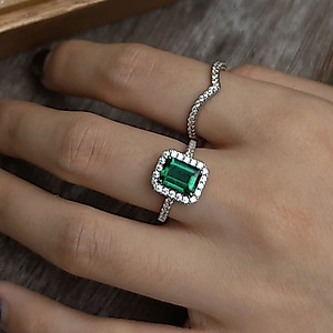 Michooyel S925 1.8ct Lab-grown Emerald Ring Halo Diamond Bands Engagement Ring Wedding Ring Sterling Silver Cubic Zirconia Fine Jewelry For Women
