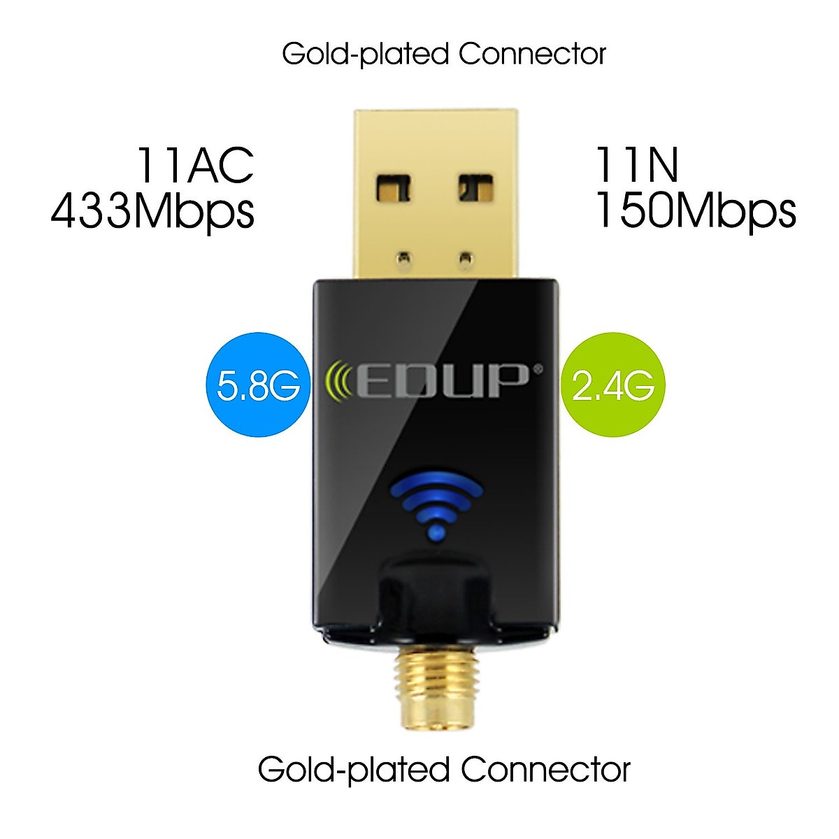 USB Wifi Adapter AC600Mbps with Wi-Fi Antenna for Laptop Desktop PC,Dual Band 5.8G/2.4Ghz Wireless Network Adapters Compatible OS with Windows XP/Vista/ 7/8.1/8 /10 / and Mac Os X 10.6-10.15
