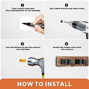 IMILLET Broom Holder Wall Mount, Wood Broom Holder with 5 Racks and 4 Hooks Broom Organizer, Laundry Room Organization and Storage, Mop Holder for Home Organization, Garden, Garage, Kitchen, Closet