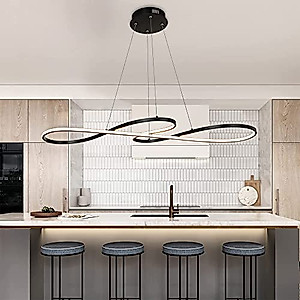 KARMIQI LED Pendant Light Modern Dimmable Chandelier Musical Note Black Contemporary Wave Hanging Lighting Fixture for Bedroom Kitchen Island Dining Room Living Room(38W