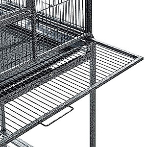 PawHut 65" Double Rolling Metal Bird Cage Feeder with Detachable Rolling Stand, Storage Shelf, Wood Perch & Food Container