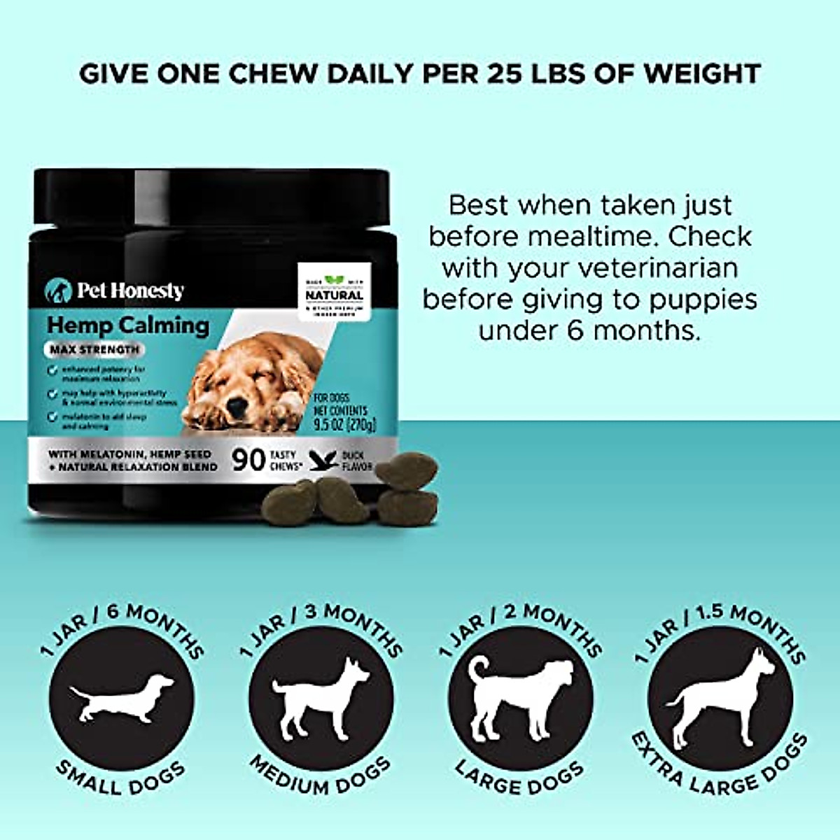 PetHonesty Hemp Calming Max Strength Chews for Dogs - All-Natural Soothing Snacks with Hemp + Valerian Root, Dog Stress & Dog Anxiousness - Helps Aid with Thunder, Fireworks, Chewing & Barking (Duck)