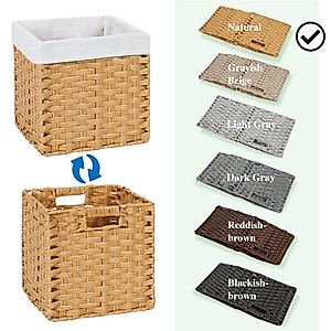 Bidtakay Wicker Storage Baskets with Liners 11x11 Storage Cube Bins with Handles Imitation Water Hyacinth 4-Pack Waterproof Woven Storage Baskets for Organizing Rattan Baskets Organizer-Natural