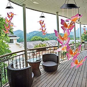 WeeksEight Purple Butterfly Solar Wind Chimes Colors Changing Lights, Best Gifts for Mom Grandma Women Mothers, Decorations Windchimes Outdoor Garden Yard Decor