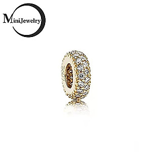 MiniJewelry Gold Clear CZ Birthstones Spacer Charm fits Pandora Moments Bracelets Sterling Silver
