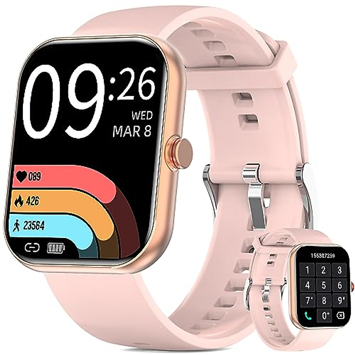 Smart Watches for Women Men with Call, Fitness Tracker 1.91" Touch Screen Fitness Watch with Heart Rate Sleep Monitor, Step Counter SmartWatch for 100 Sport Modes Activity Tracker IP68 Waterproof Pink