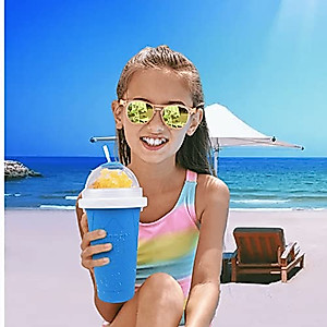 Slushie Maker Cup Travel Portable Double Layer Slushie Cup for Cola or Juice Magic Quick Frozen Smoothies Cup Squeeze Cup Mini Ice Cream Maker (Blue)