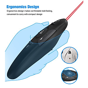 DINOSTRIKE Presentation Clicker with Red Laser Pointer, RF 2.4GHz USB Wireless Presenter Remote Slide Clicker for Powerpoint Presentations for Computer Laptop Office Classroom