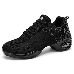 Akk Dance Sneakers for Women Modern Dance Shoes Jazz Shoes Women Dancing Shoes Lace Up Cushion Breathable Ladies Split Sole Dance Sneakers Platform Shoe Spot Black, 10