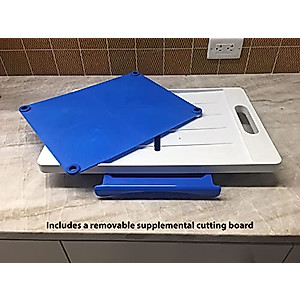 Karving King Dripless Cutting Board 2 in 1 System Non Slip Feet & Spikes Hold Food in Place while Carving Juice Groove Fills Drip Collection Drawer for Gravy & Easy Clean Up - Blue