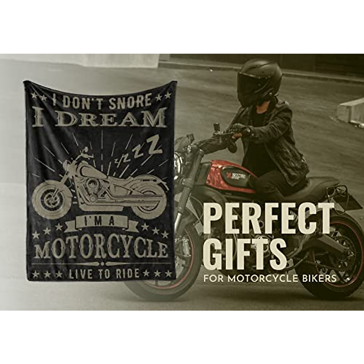 InnoBeta Motorcycle Gifts for Men, Throw Blanket for Motorbike Lover Biker Rider, Father's Day, Christmas, Birthday - I Don't Snore I Dream I'm A Motorcycle