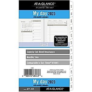 AT-A-GLANCE 2023 Daily & Monthly Planner Refill, Hourly, 10801 Day-Timer, 3-3/4" x 6-3/4", Size 3, Two Pages Per Day (471-225)