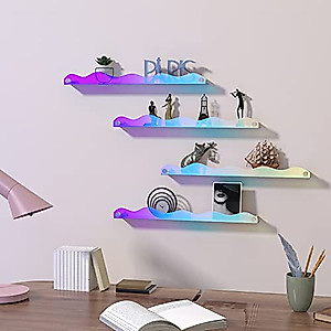 NiHome Iridescent Clear Acrylic Floating Shelves Set of 6, Modern Stylish Display and Storage 15"x2" Large Ledge Shelves for Bathrooms, Living Spaces and More
