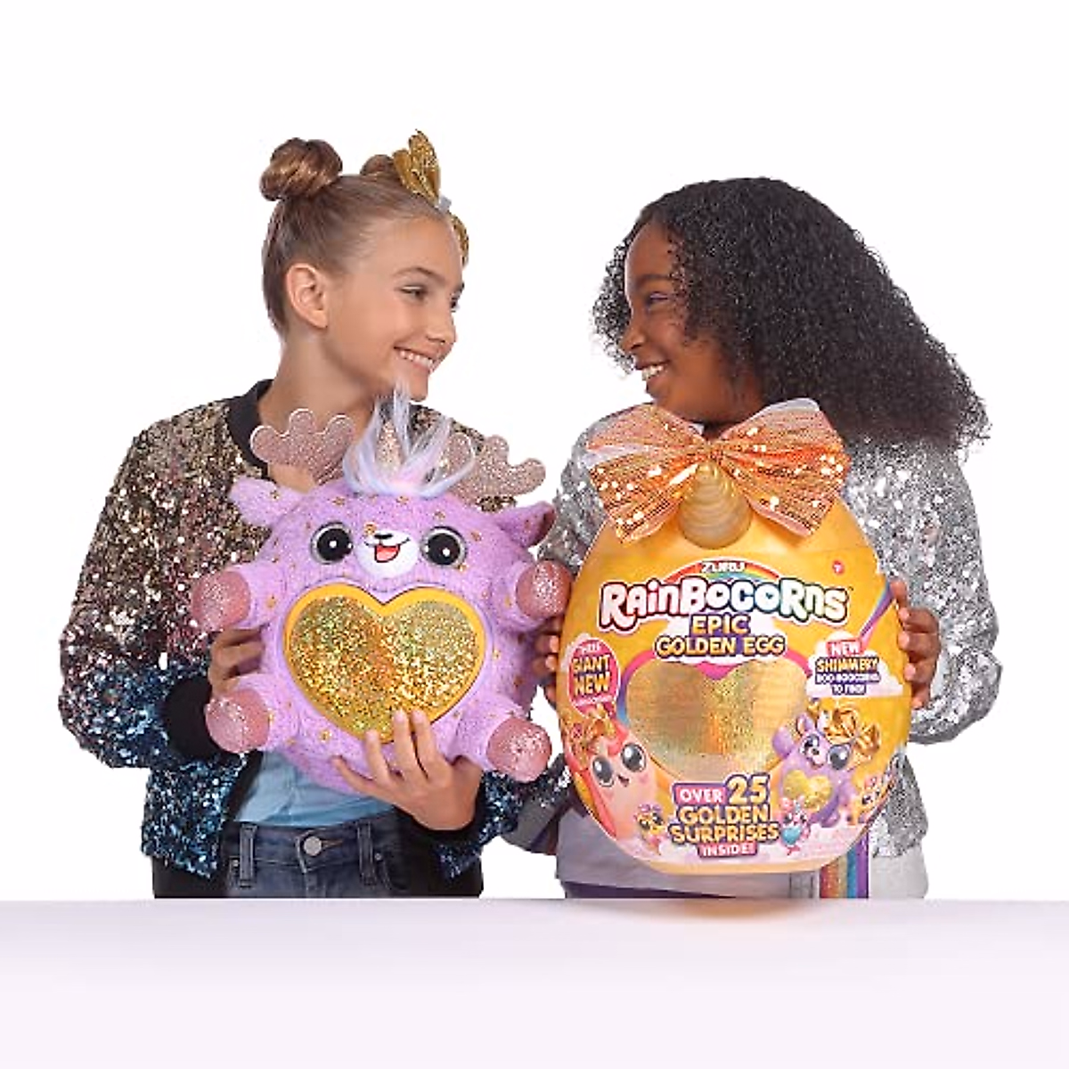 Rainbocorns Epic Golden Egg by ZURU (Reindeer), Girls Toy Includes Stuffed Animal with 25+ Golden Surprises, with Rings, Stickers, Bows, and More - Girls Gift Idea