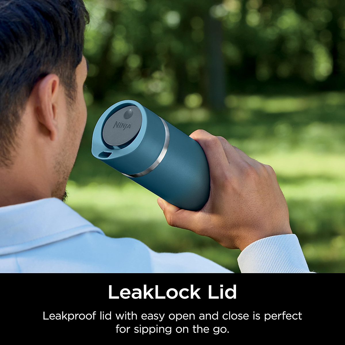 Ninja, Travel Mug, Sip Perfect 16oz, Brings Hot Drinks to Sippable Temperature in Minutes, Stainless Steel, Leak Proof, Dishwasher Safe, Metal, Insulated Tumbler, Ocean Blue, DW1603OB