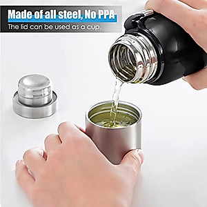 Insulated vacuum Thermo Bottle 16.9oz with cup lid Leakproof stainless water flask for coffee hot and cold drink.(Black,500ml)