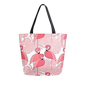 Women Top Bag Handle Handbags Shoulder Bag Flamingo Tote Washed Canvas Purses Bag(9ut0a)