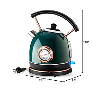 Pukomc 1.8L Electric Water Kettle with Temperature Gauge, Hot Water Boiler & Tea Heater with Curved Handle, Visible Water Level Line, Led Light, Auto Shut-Off&Boil-Dry Protection,Green