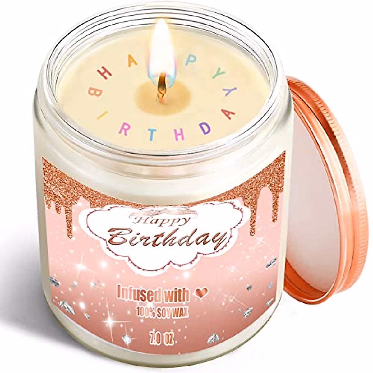 Vlipoeasn Happy Birthday Scented Candle Gifts for Her | Unique Gift for Best Friend Happy Birthday Hidden in Candle | Funny Soy Wax Candles Scents of Vanilla Gift Idea for Sister Mom Coworker 7OZ
