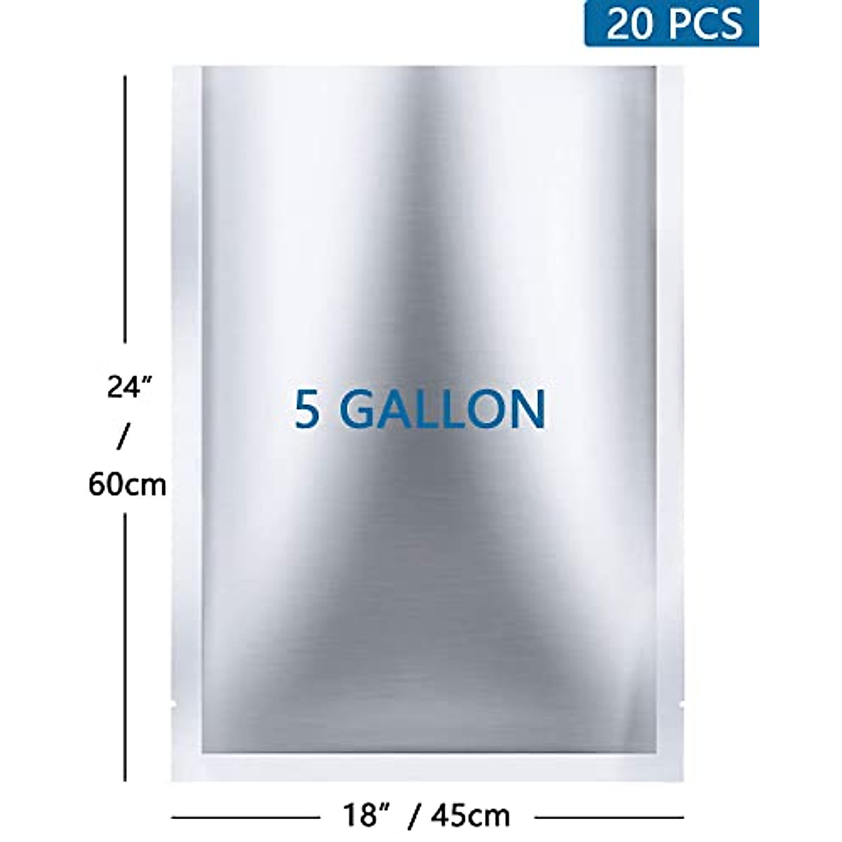 20 Pieces 5 Gallon Mylar Bags 18 x 24 Inch, 5 Mil Mylar Bags for Food Storage, Heavy Extra Large Mylar Bags for Rice, Flour, Beans, Heat Sealable Mylar Bags 5 Gallon