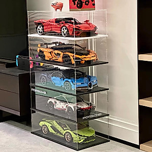 Thickened Clear Acrylic Display Case with Wood-Plastic Base for Lego 42096 42172 42143 42083 42156 Figures Transparent Box Large Organizer Protection, White Inside 23.6X11.8X7.9inch