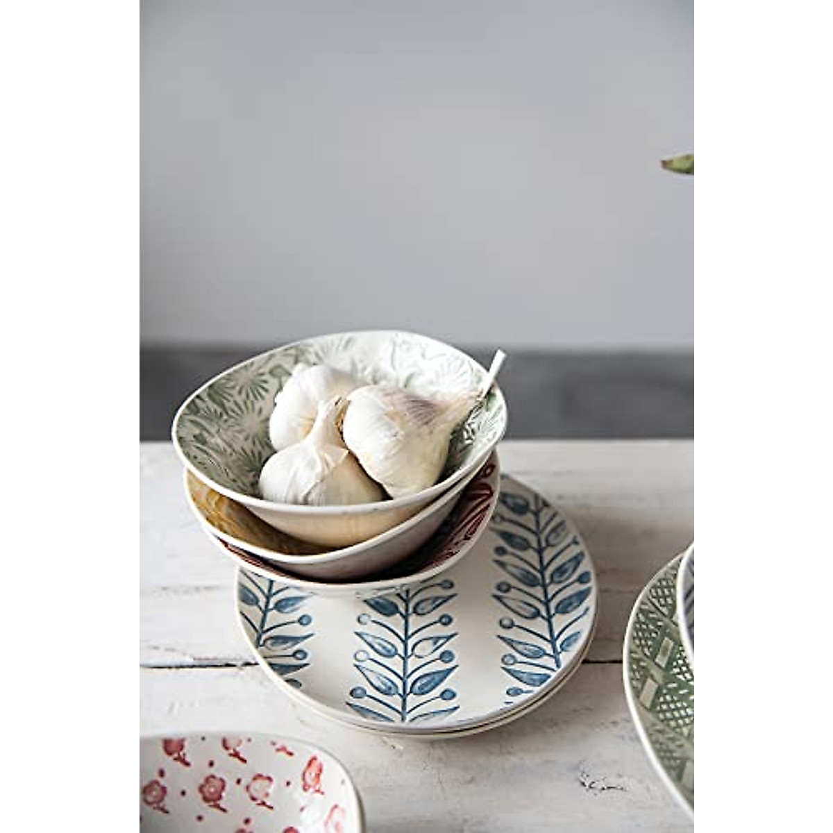 Creative Co-Op Hand-Painted and Debossed Stoneware Platter Serving Tray Serveware, 12.25", Blue & White