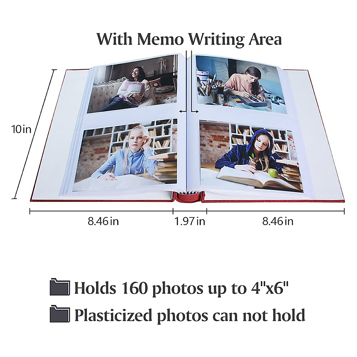 Photo Album 4x6 - Picture Album 160 Slots of Horizontal and Vertical Photo Slots, Album Cover is Designed with Linen Cotton, Great for Wedding, Anniversary, Baby, Family (Grey)