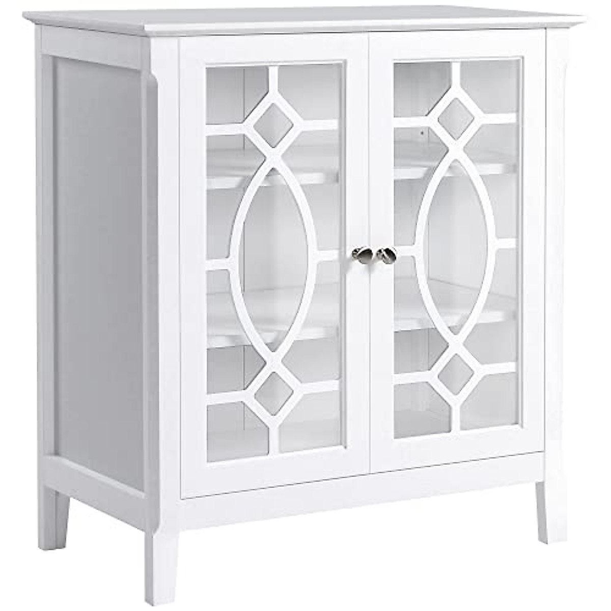 HOMCOM Sideboard Buffet Cabinet, Kitchen Storage Cabinet, Double Glass Door Accent Cabinet with Adjustable Shelves for Entryway, Living Room, White