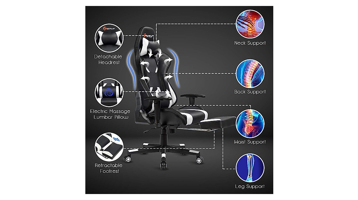 Goplus RGB Massage Gaming Chair: Reclining & Ergonomic