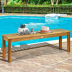 Tangkula 52 Inches Acacia Wood Outdoor Bench, Wood Bench for Dining Room Entryway Poolside Garden, Patio Backless Dining Bench with Slatted Seat, Ideal for Outdoors & Indoors