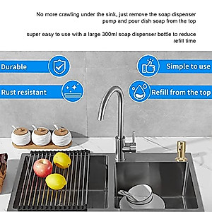 Soap Dispenser for Kitchen Sink,300ml Sink Soap Dispenser,Stainless Steel Bathroom & Kitchen 360° Rotation Sink Soap Dispenser for Hand Sanitizer & Dish Soap(Gold)