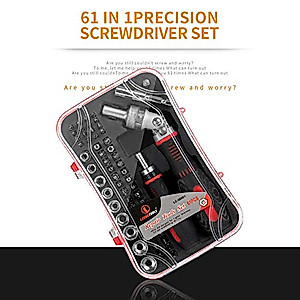 JENABOM 61 in 1 Ratcheting Screwdriver Set, Magnetic Screwdriver Bit Set with Rotatable Ratchet Handles, Sockets & Bits, Household Repair Tool Kits for Computers, Electronic Devices, Furniture