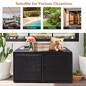 HAPPYGRILL Deck Box Outdoor Wicker Storage Box Cabinet, 88 Gallon Patio Rattan Storage Container Bin Box for Furniture Tools in Garden Balcony Porch Yard