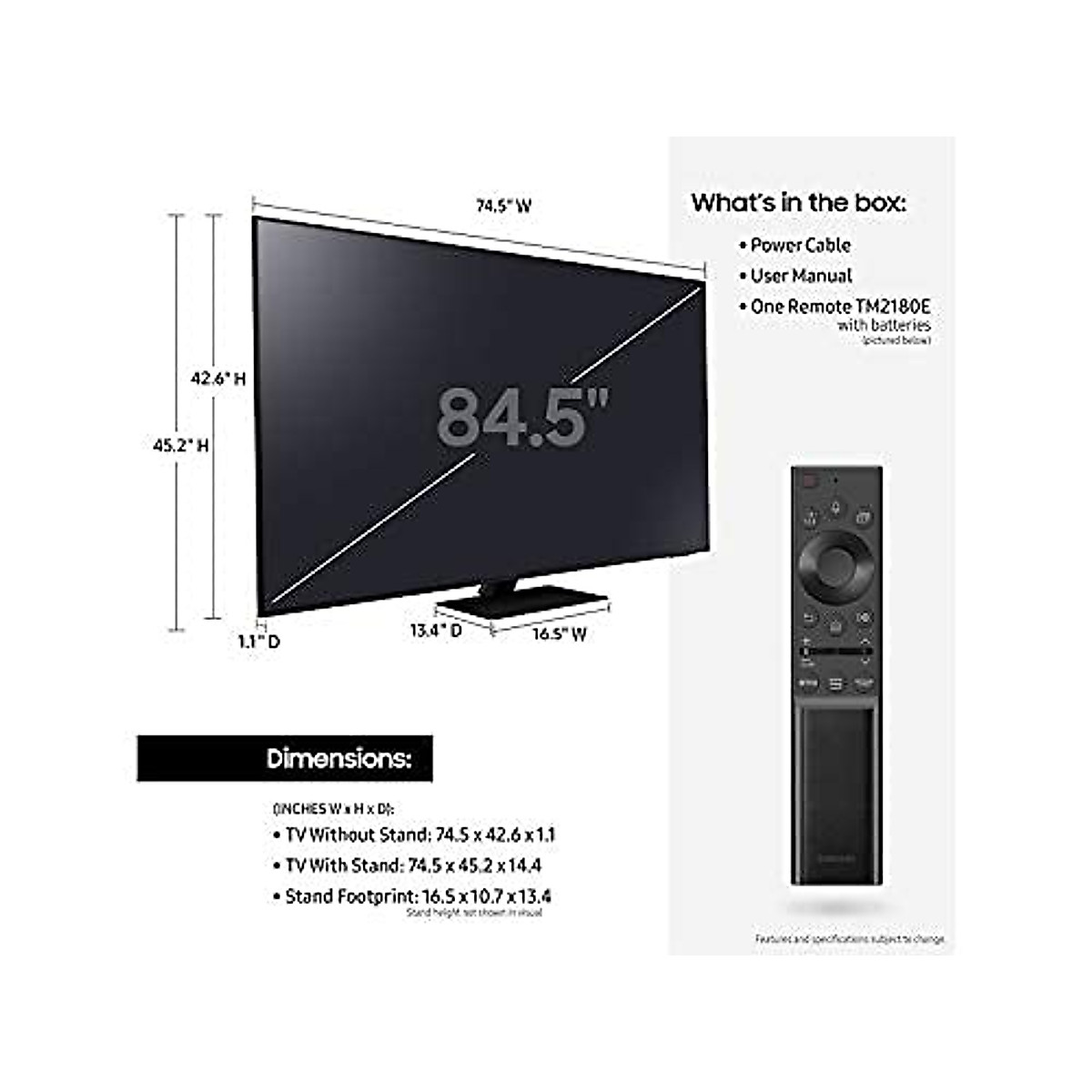 SAMSUNG QN85QN85AA 85" QN85AA Series Neo QLED 4K UHD Smart TV with an Additional 1 Year Coverage by Epic Protect (2021)