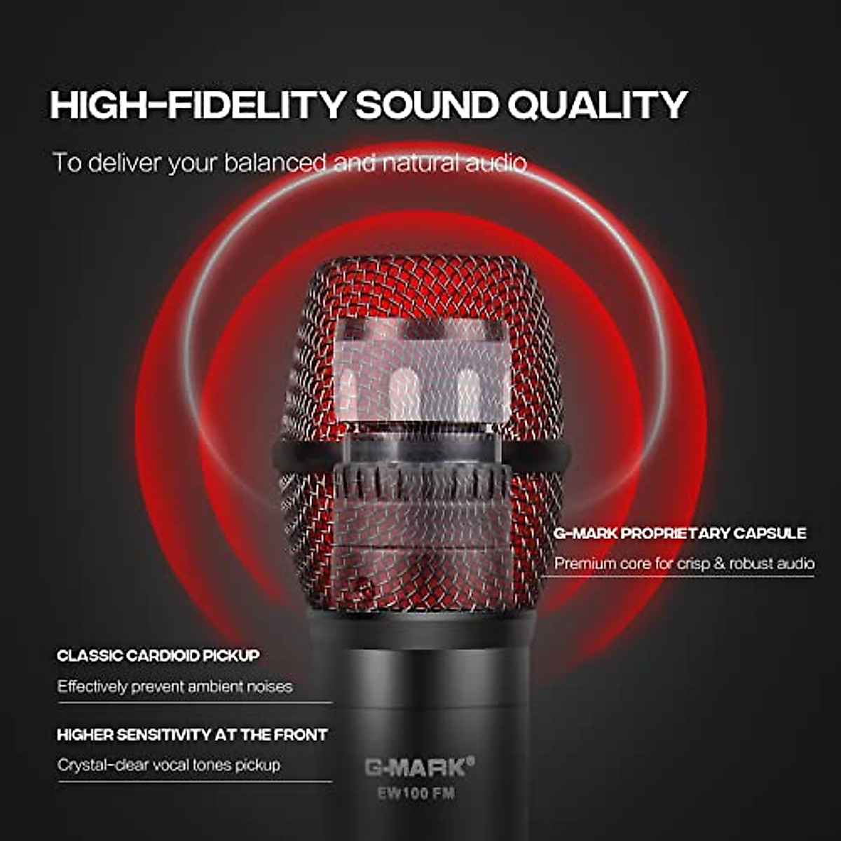 G-MARK Wireless Microphone, Dual Professional UHF Cordless Dynamic Mic Handheld Microphone System for Home Karaoke, Meeting, Party, Church, DJ, Wedding, Home KTV Set, 200ft(EW100)