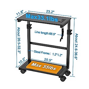 AQQEF Computer Tower Stand Stepless Height Adjustable Computer Tower Cart and PC Stand with Socket and USB Charging Port, Under Desk CPU Stand - 2 Tier