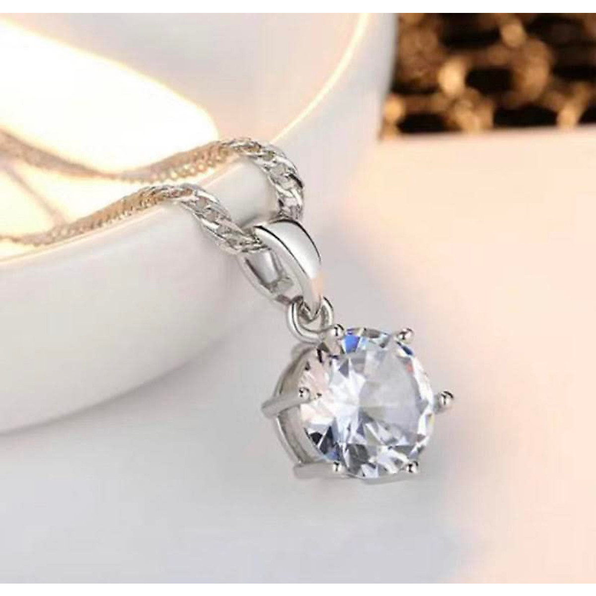 Bynetta Women 3 Pairs Jewelry Set 925 Sterling Silver Chain Necklace Earrings and Ring for Women for Party (3 Pcs White Gold)