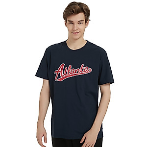 Mens Atlanta Classic Baseball Crew Neck Tee T-Shirt (Men, L, Atlanta Navy)