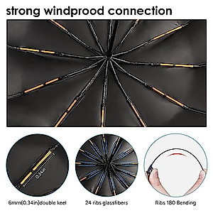 travel inspira Folding Umbrella - Travel Umbrella Compact Automatic Open Close, 12 Ribs Windproof UPF 50+ UV Protection for Rain, Snow, Sunny, Black